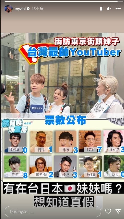 日本妹票選「台灣最帥YTR」！ Toyz奪第二痛甩館長 本尊發文求真相｜四季線上4gTV
