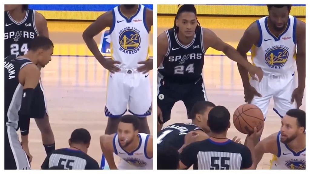 NBA／大哥來真的？柯瑞、文班亞馬「差36公分」跳球 威金斯偷笑被抓包｜四季線上4gTV